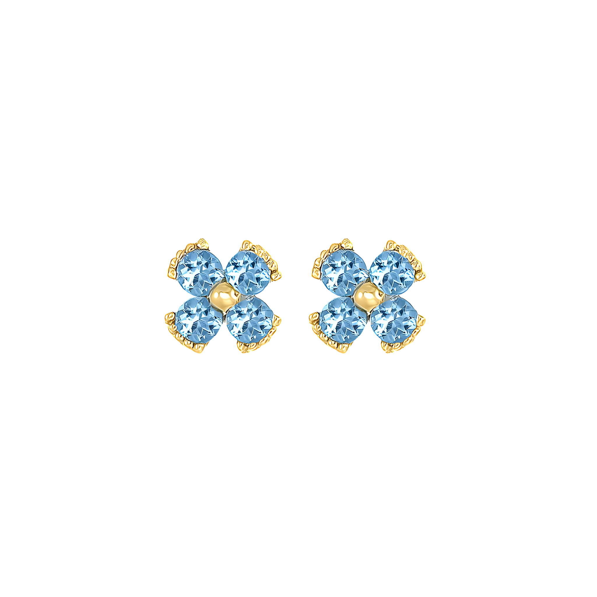 Dainty Floral Blue Topaz Stud Earrings in 18K Yellow Gold